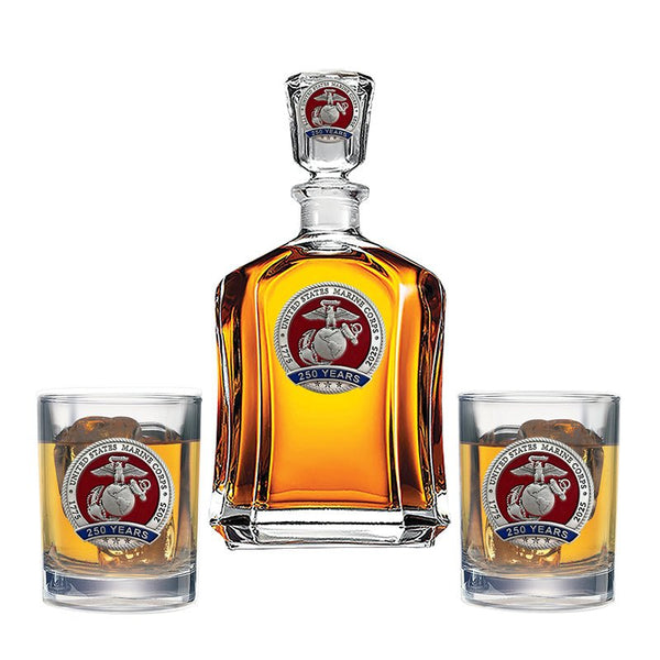 250th Anniversary Marine Corps Capitol Decanter with 2 Glasses ...